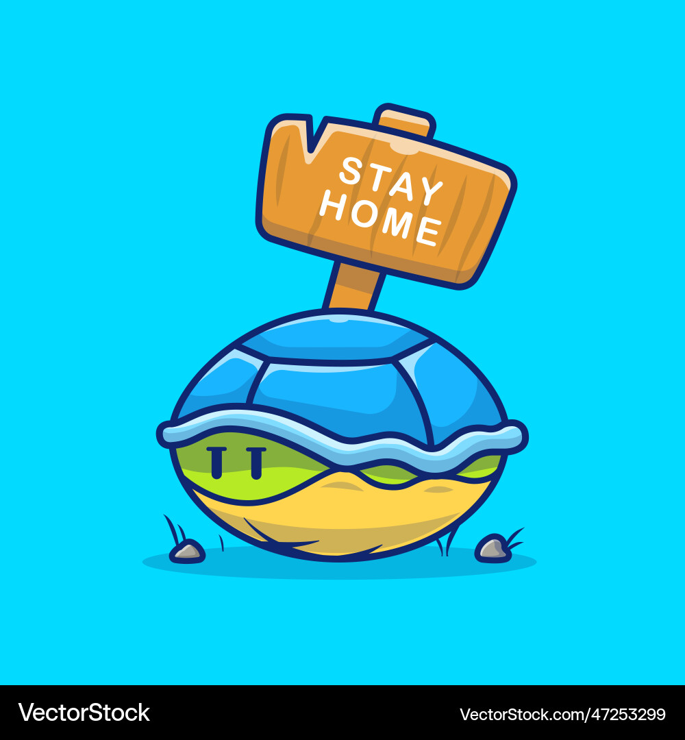 Cute turtle stay at home cartoon Royalty Free Vector Image