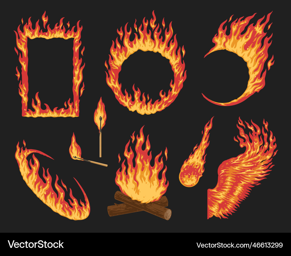 Flaming Fire Emblems & Set Royalty Free Vector Image