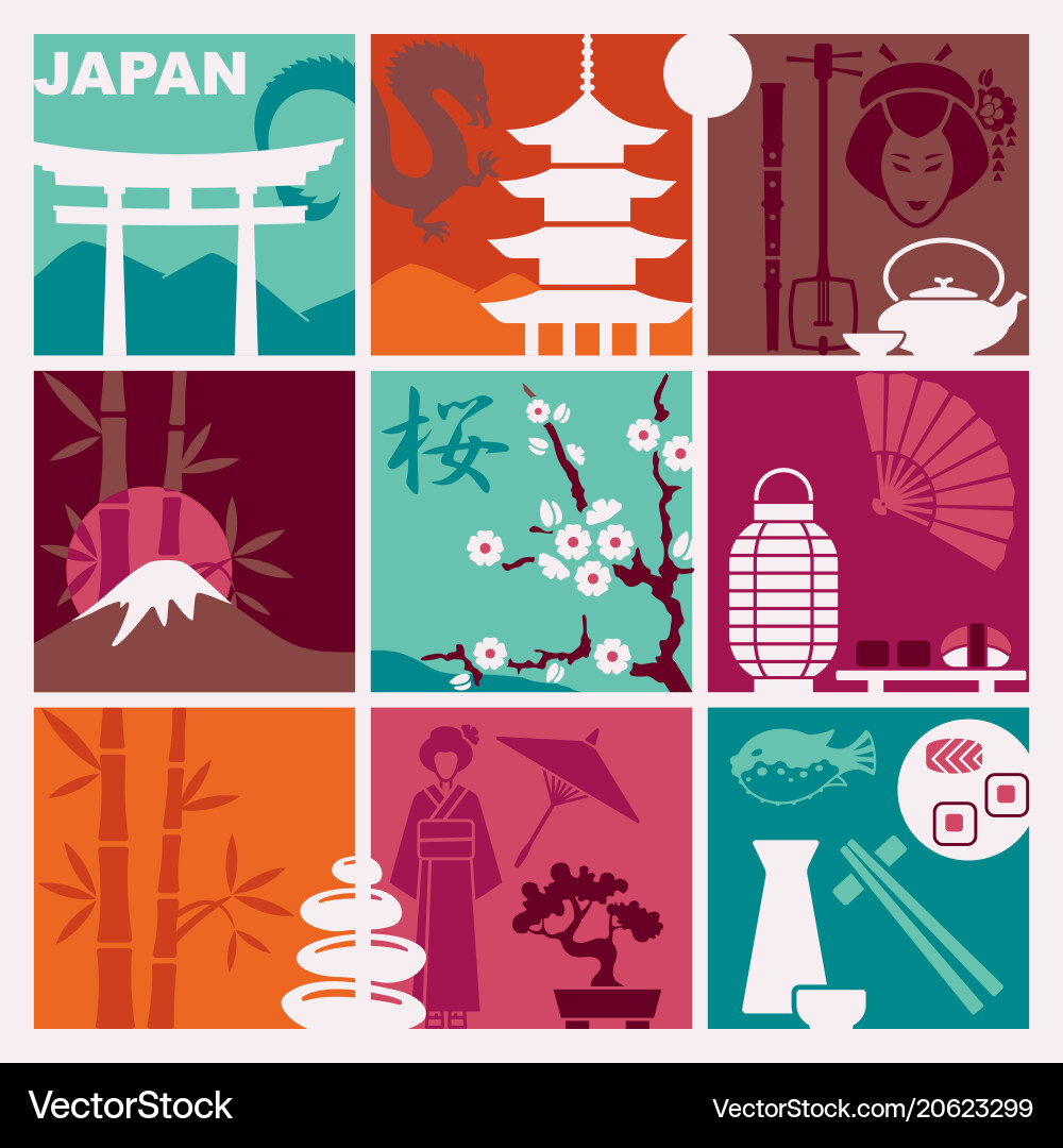 Japan icons Royalty Free Vector Image - VectorStock