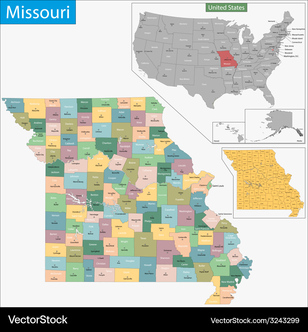 Missouri map Royalty Free Vector Image - VectorStock