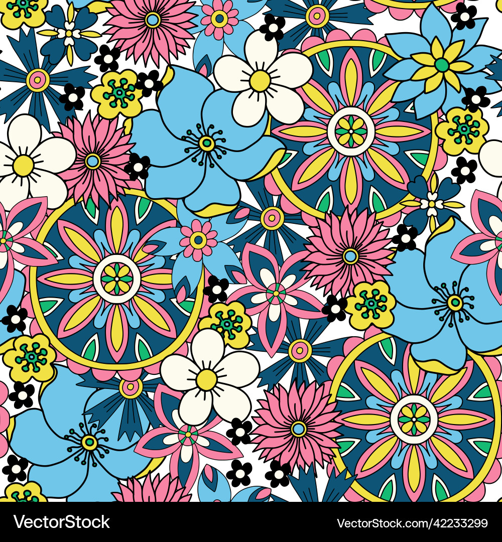 Seamless pattern with flowers in hippie style Vector Image