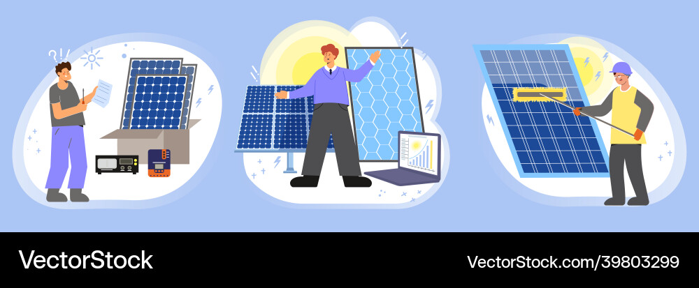 Solar energy panels compositions Royalty Free Vector Image