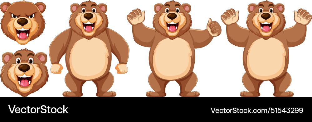 Various bear expressions and standing poses Vector Image