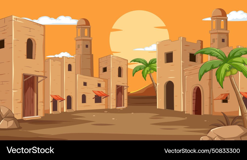A tranquil desert village Royalty Free Vector Image