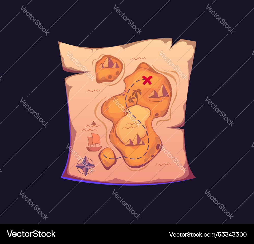 Cartoon pirate treasures map parchment Royalty Free Vector