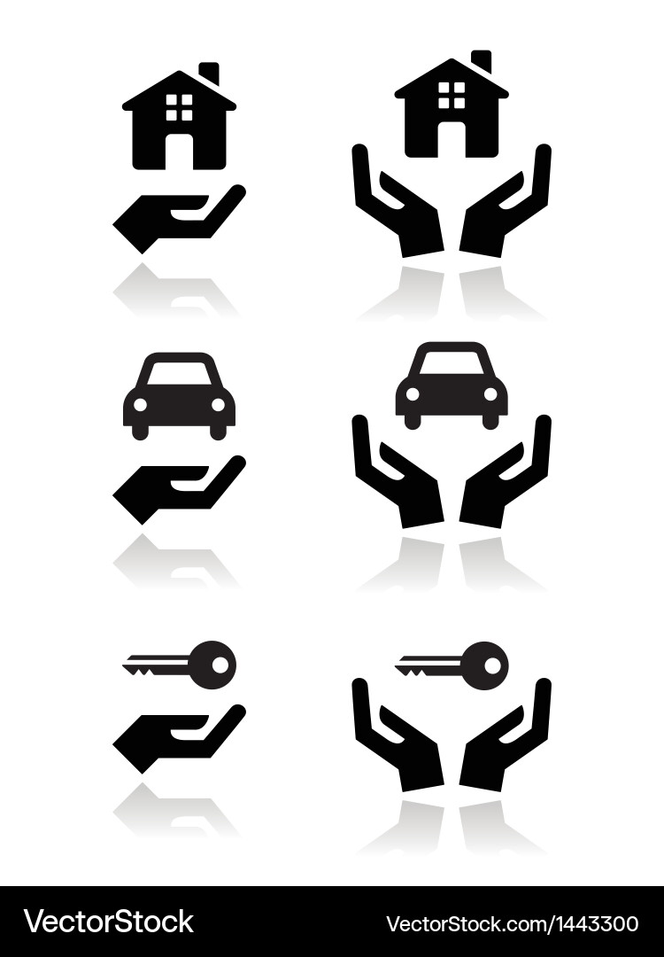 Hands house car icons Royalty Free Vector Image