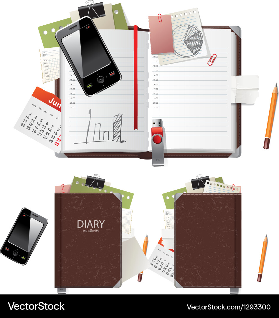 Office Supplies & Diary Royalty Free Vector Image