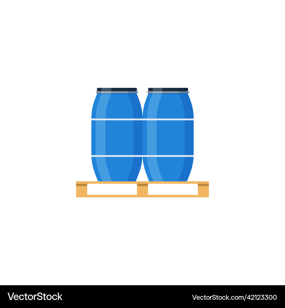 Plastic storage barrel containers on pallet flat Vector Image