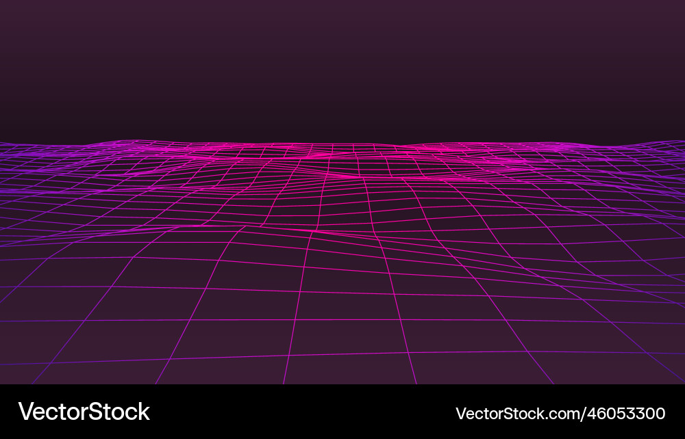 Synthwave background pink perspective grid Vector Image