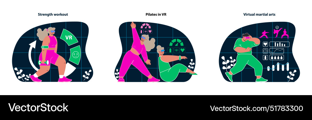 Vr workout trio strength training pilates Vector Image
