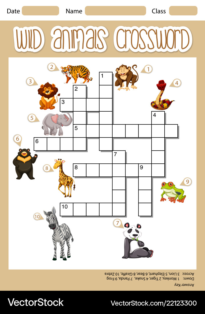 Wild animals crossword concept Royalty Free Vector Image