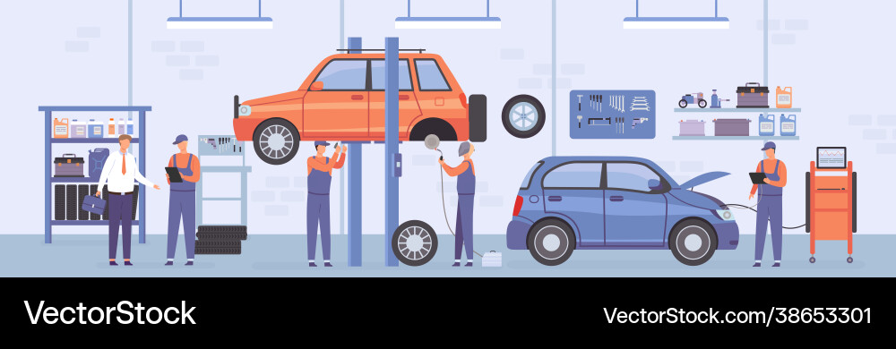 Car repair workshop auto service interior Vector Image