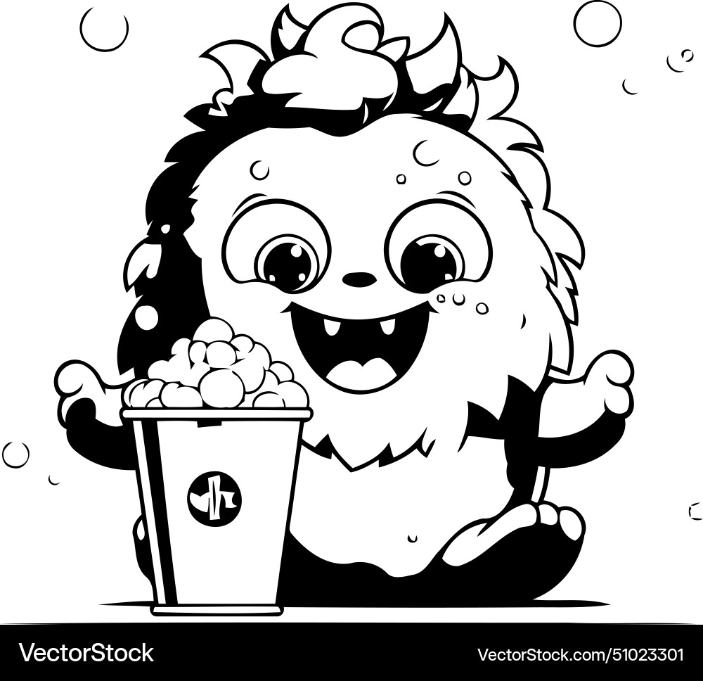 Cute cartoon monster with popcorn isolated Vector Image