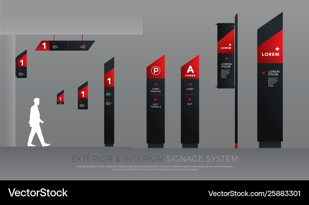 Exterior and interior signage concept direction Vector Image