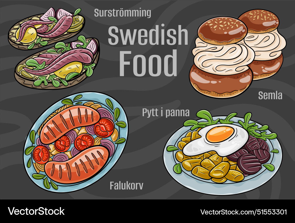 Popular swedish national cuisine set hand-drawn Vector Image