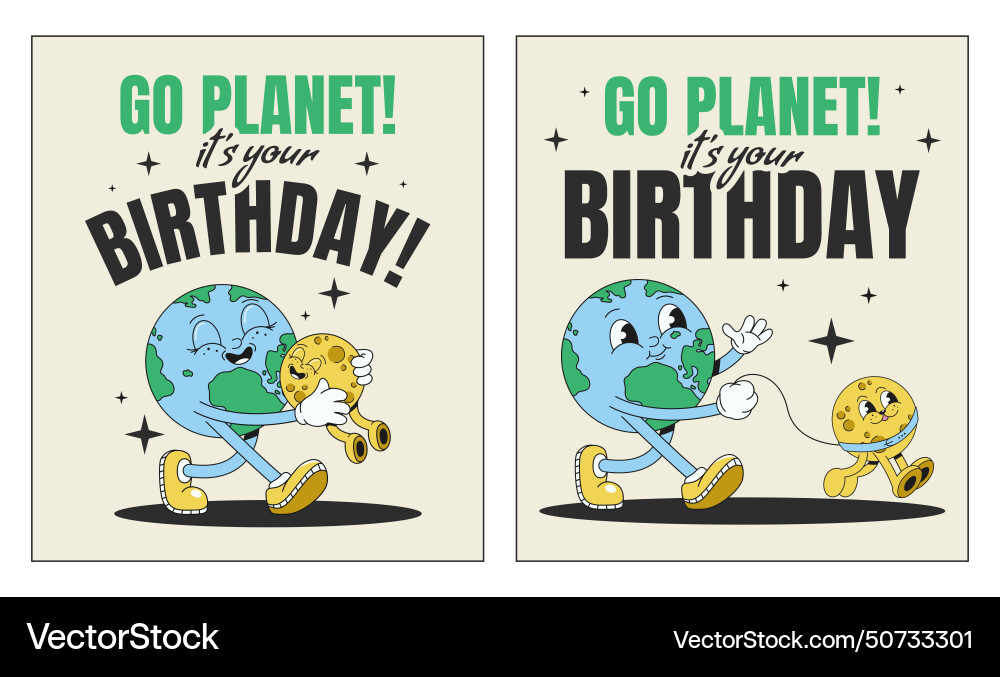 Set of posters for earth day in groovy style Vector Image