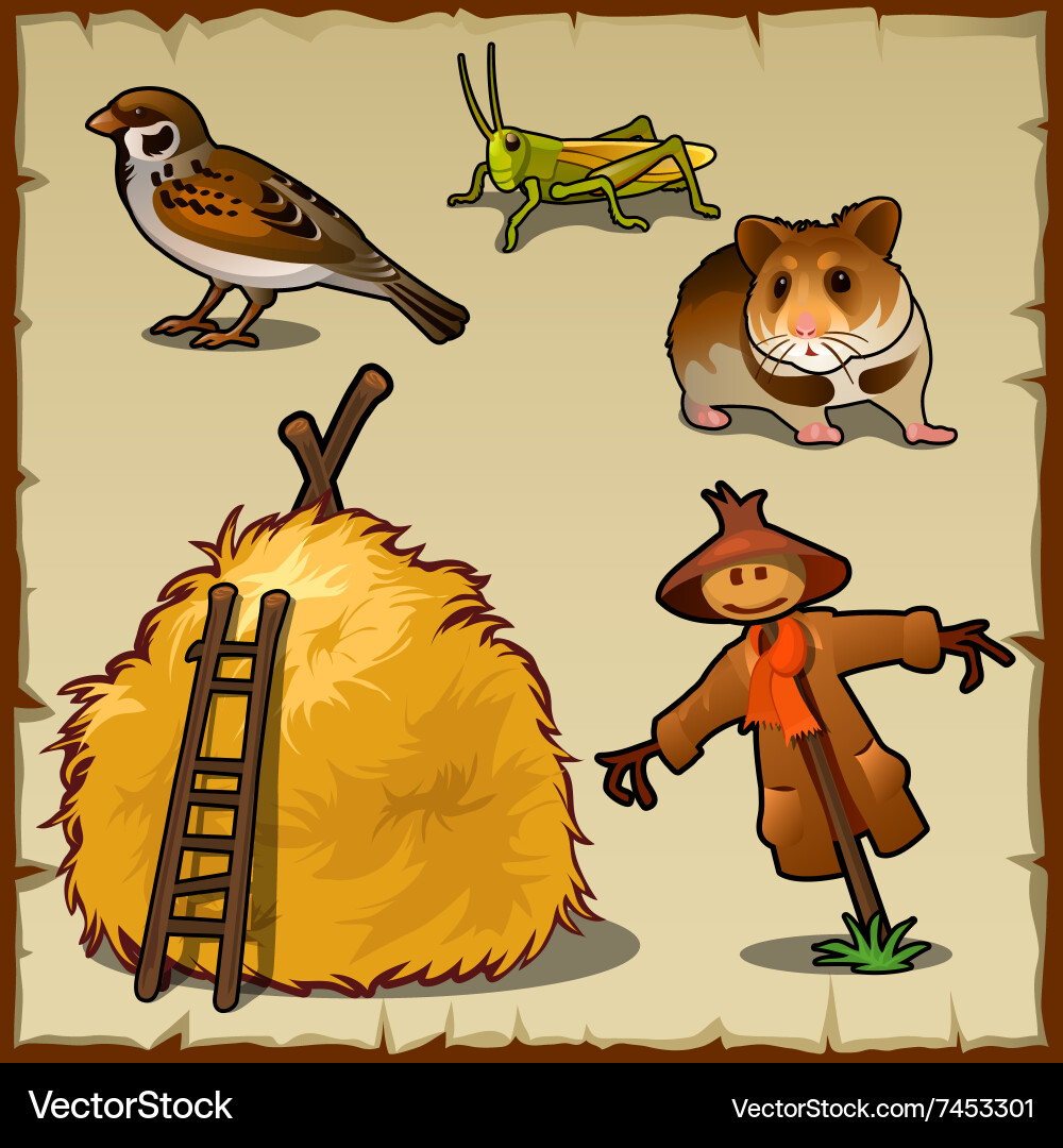Village animals haystack and scary scarecrow Vector Image