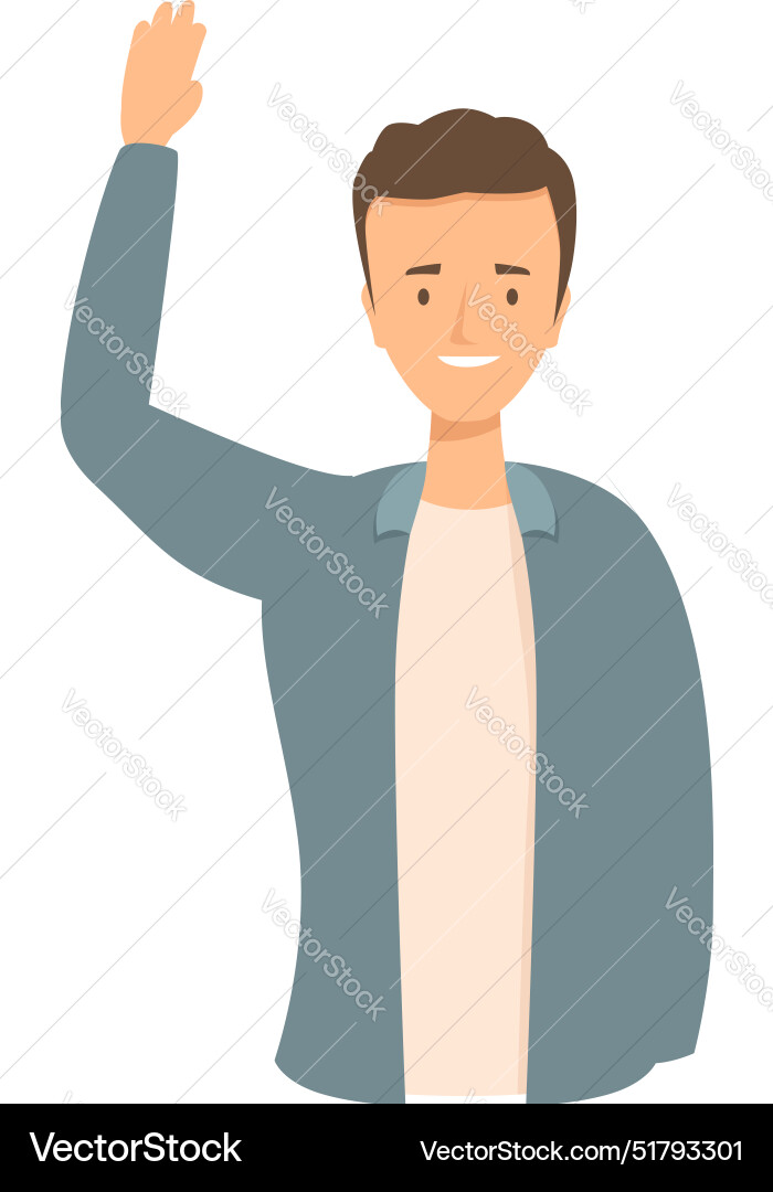 Young man is waving with a smile on his face Vector Image