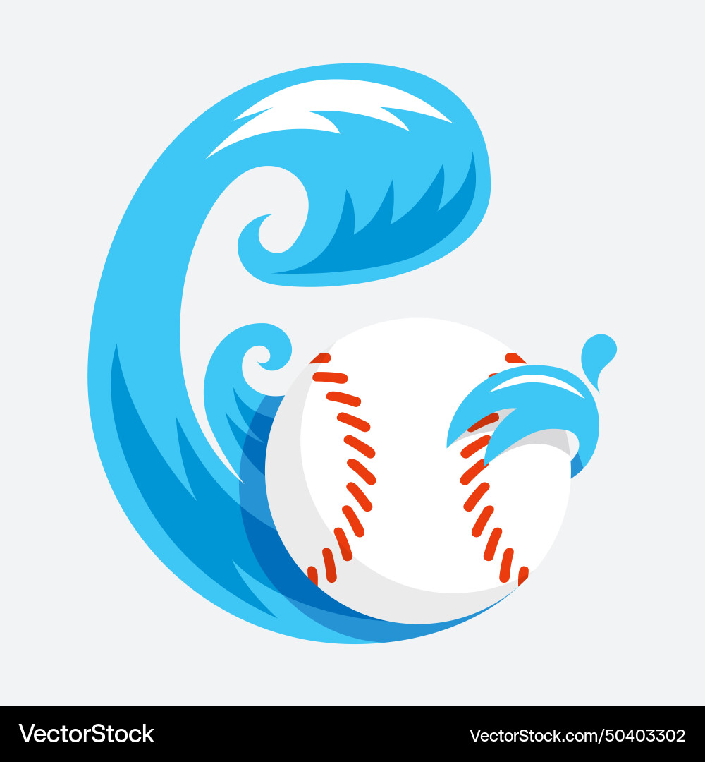 Baseball fly water wave ball icon Royalty Free Vector Image