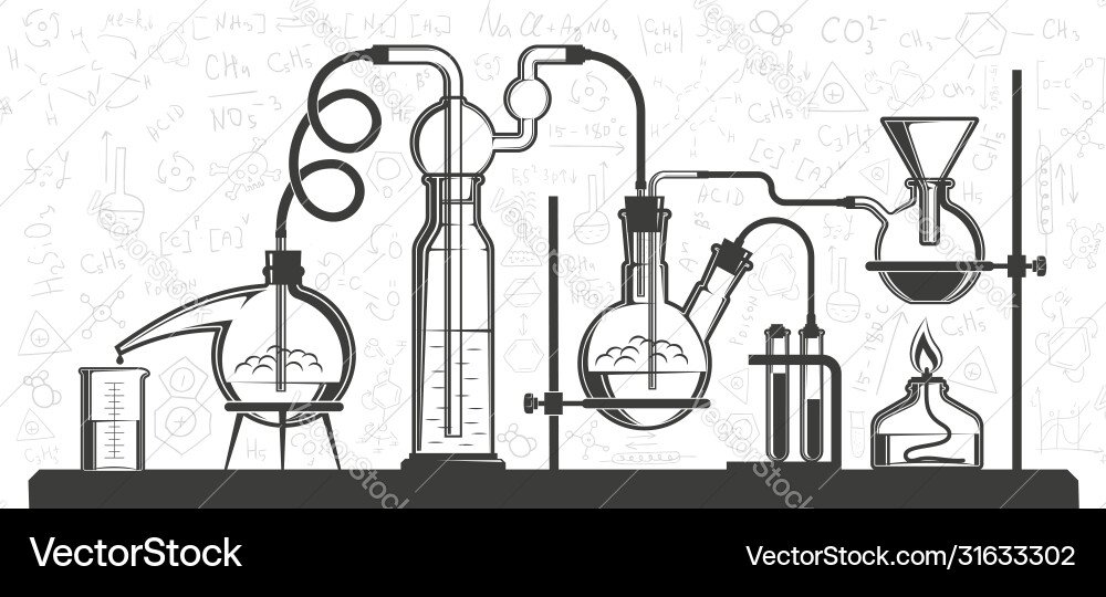 Composition chemical flasks and instruments Vector Image