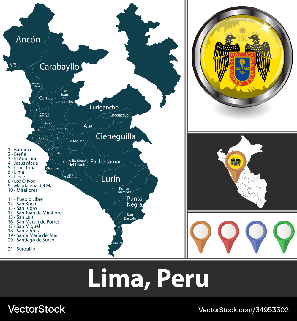 Map lima peru Royalty Free Vector Image - VectorStock