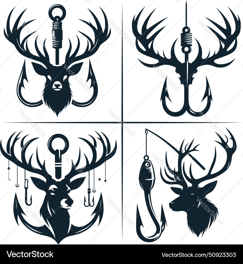 Deer hunting and fishing hook Royalty Free Vector Image
