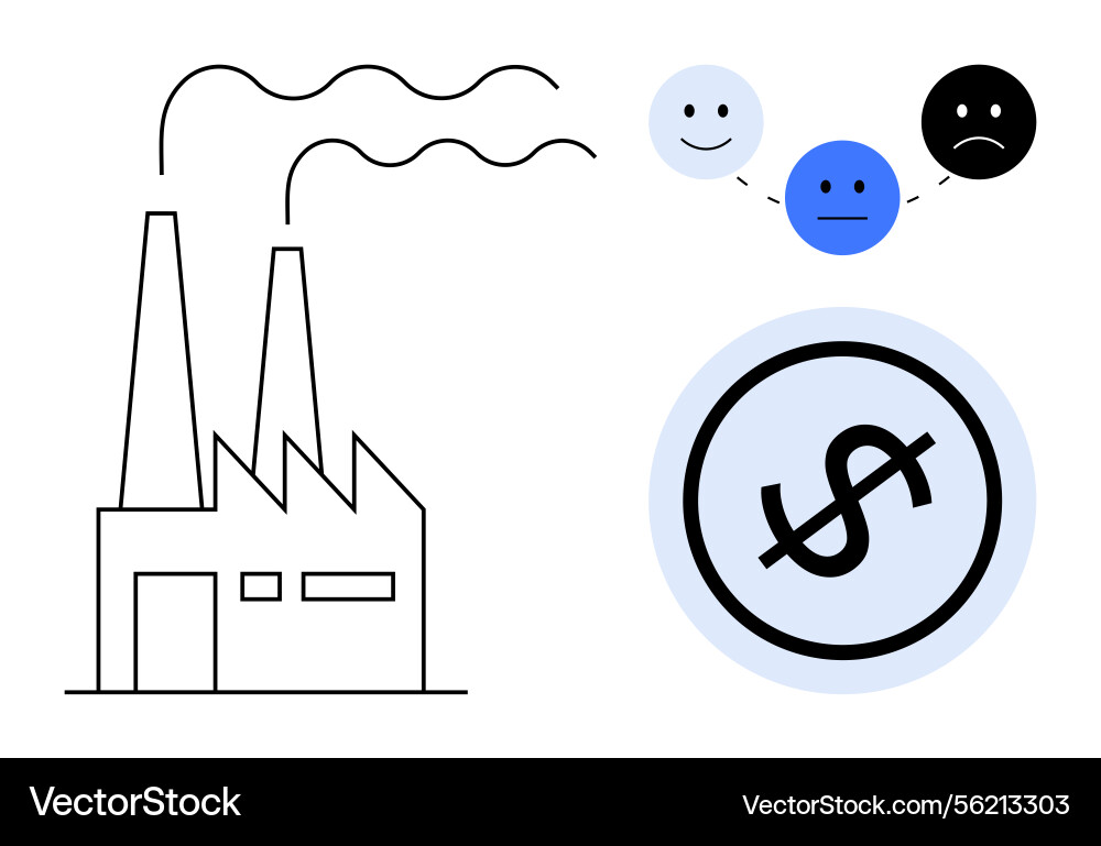 Factory emissions impacting emotions and finances Vector Image