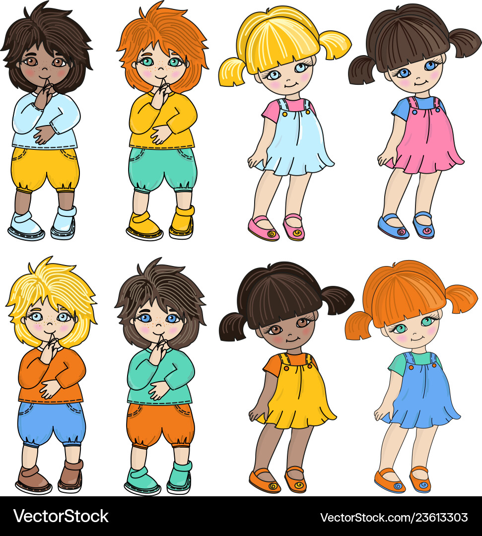 Kid Zeichen Cartoon Set Lizenzfreies Vektorbild