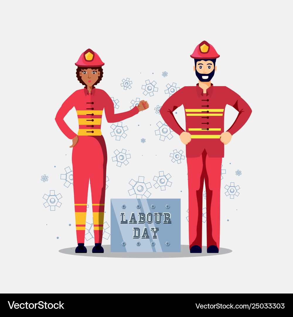 Labour day celebration with firefighters Vector Image