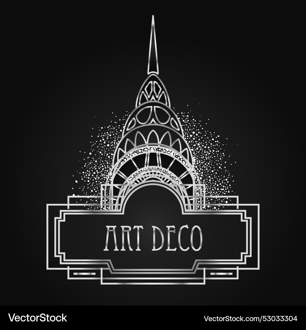 Art deco vintage silver design element over black Vector Image
