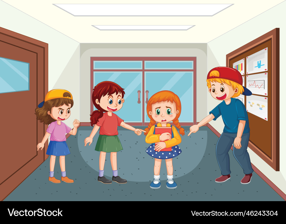 Bullying kids school scene Royalty Free Vector Image