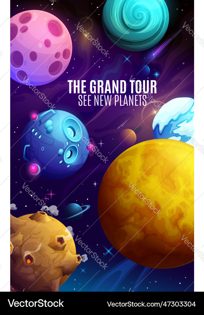Cartoon galaxy space planets poster alien ufo Vector Image