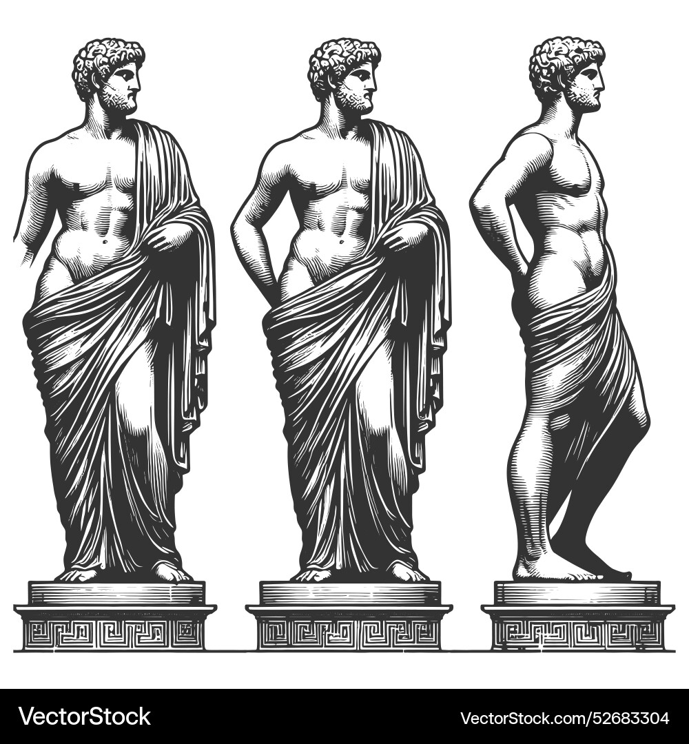 Classical male statues engraving sketch Royalty Free Vector