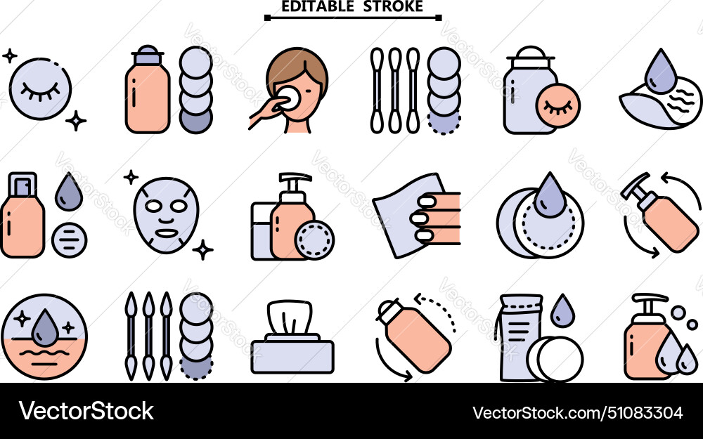 Facial make up removal color icons set editable Vector Image