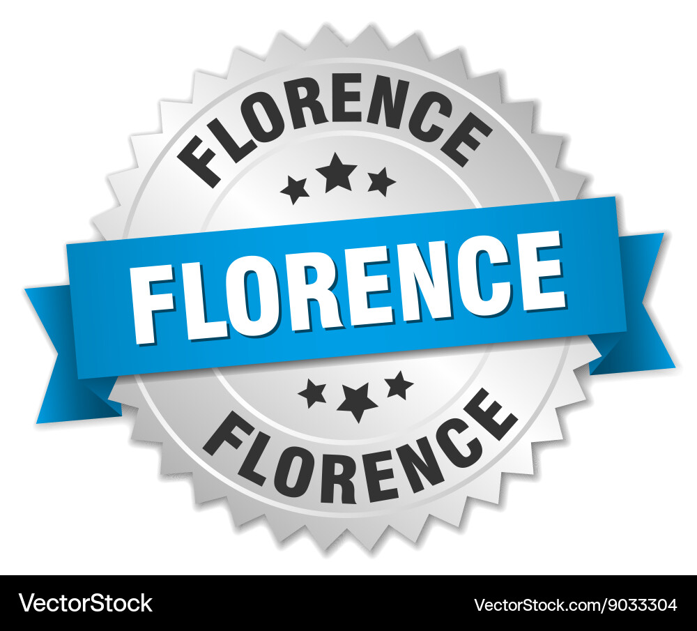 Florence round silver badge with blue ribbon Vector Image