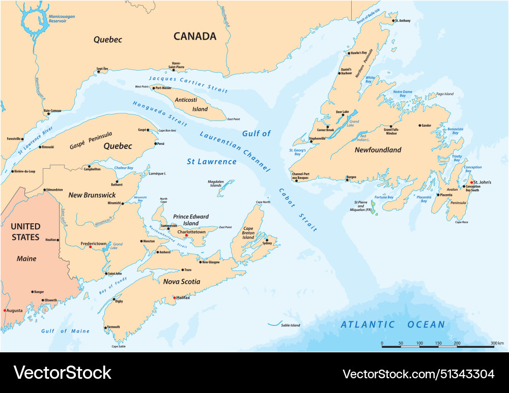 Map of the gulf saint lawrence Royalty Free Vector Image