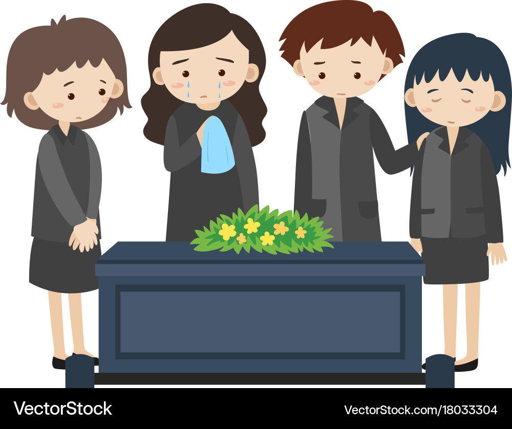 Sad people crying at funeral Royalty Free Vector Image