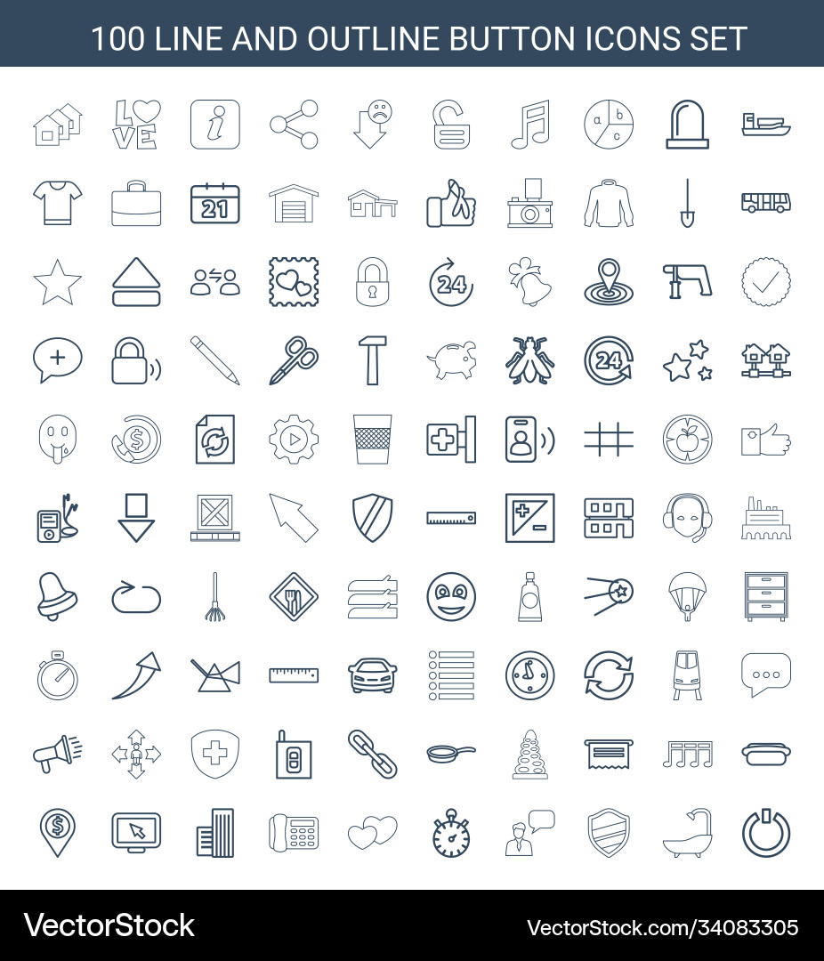 100 button icons Royalty Free Vector Image - VectorStock