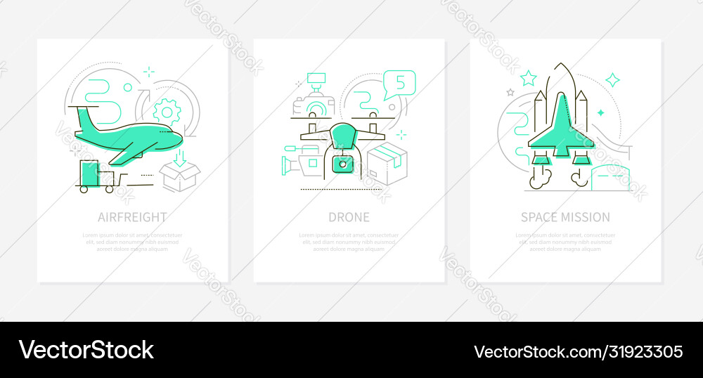 Air transportation - line design style banners set