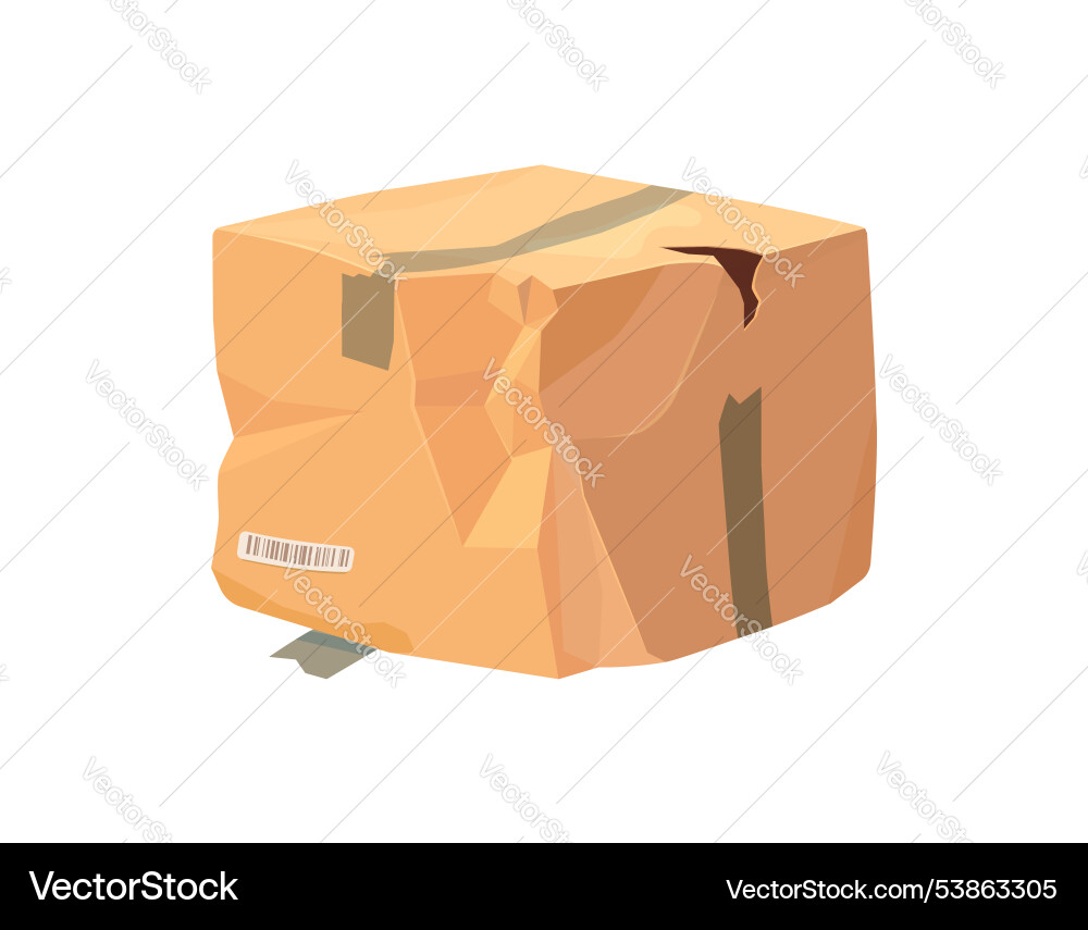 Damaged crumpled delivery box broken cargo package
