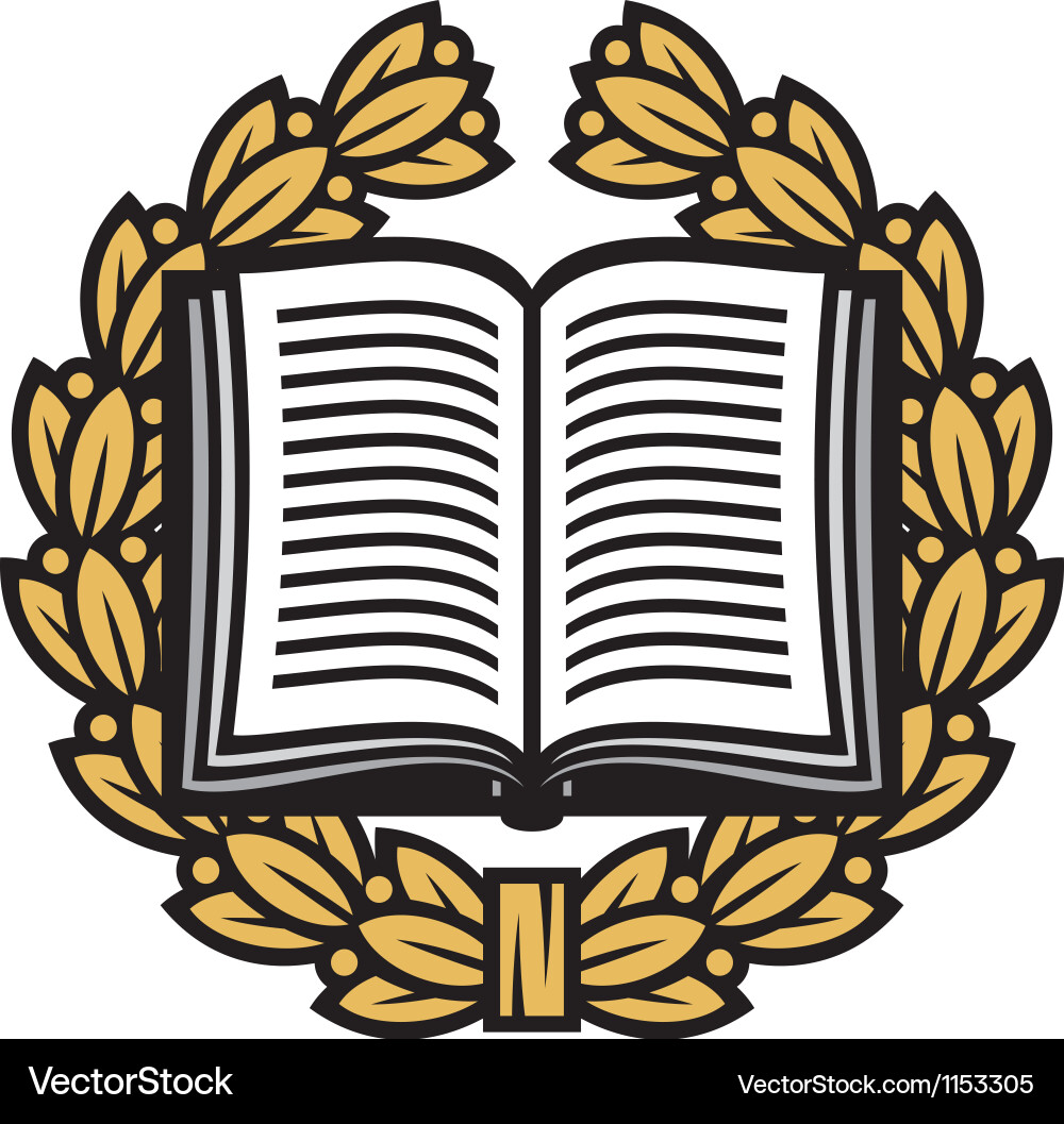 Open book and laurel wreath-book emblem Royalty Free Vector