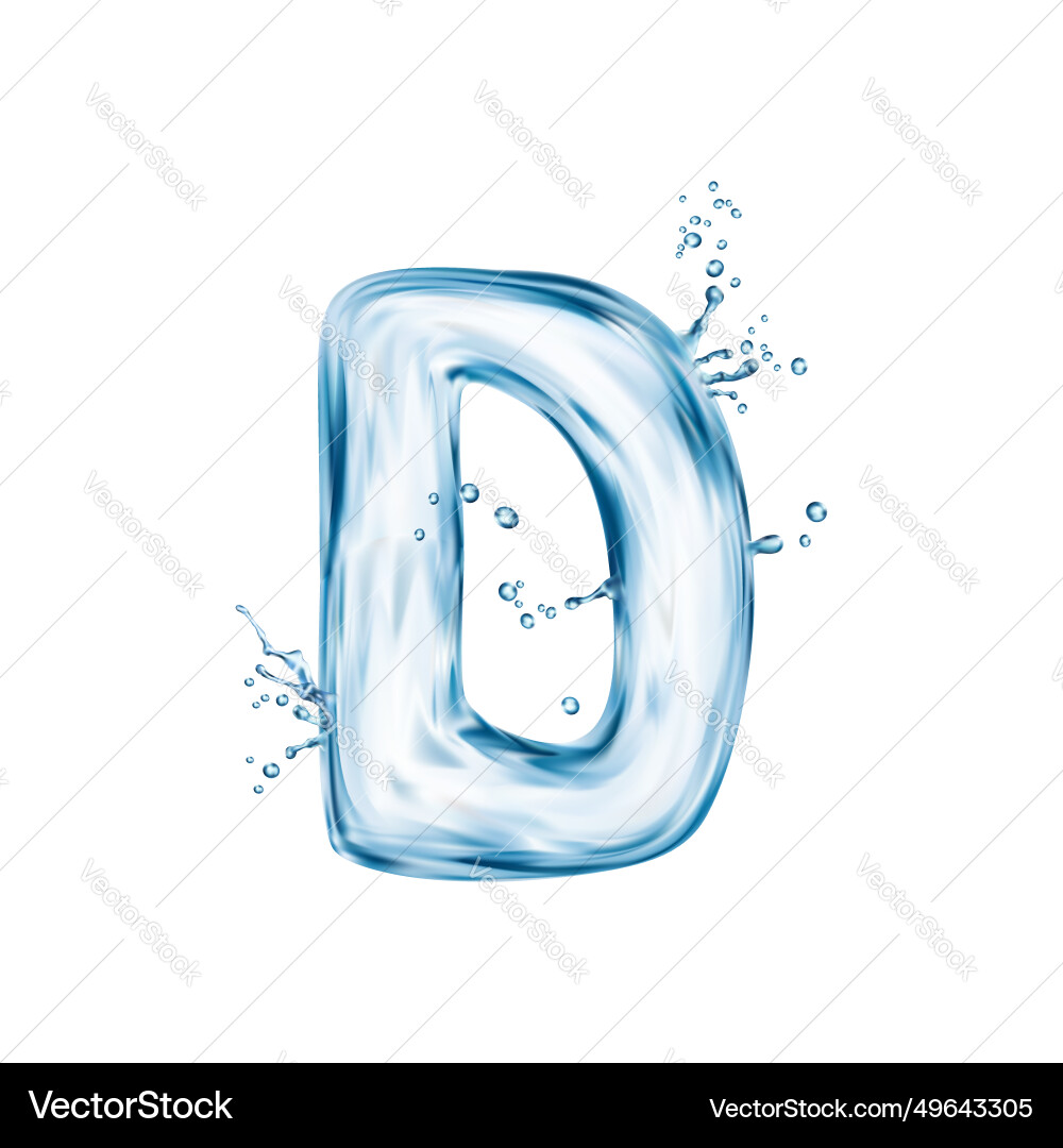 Realistic letter d water font liquid aqua typeface