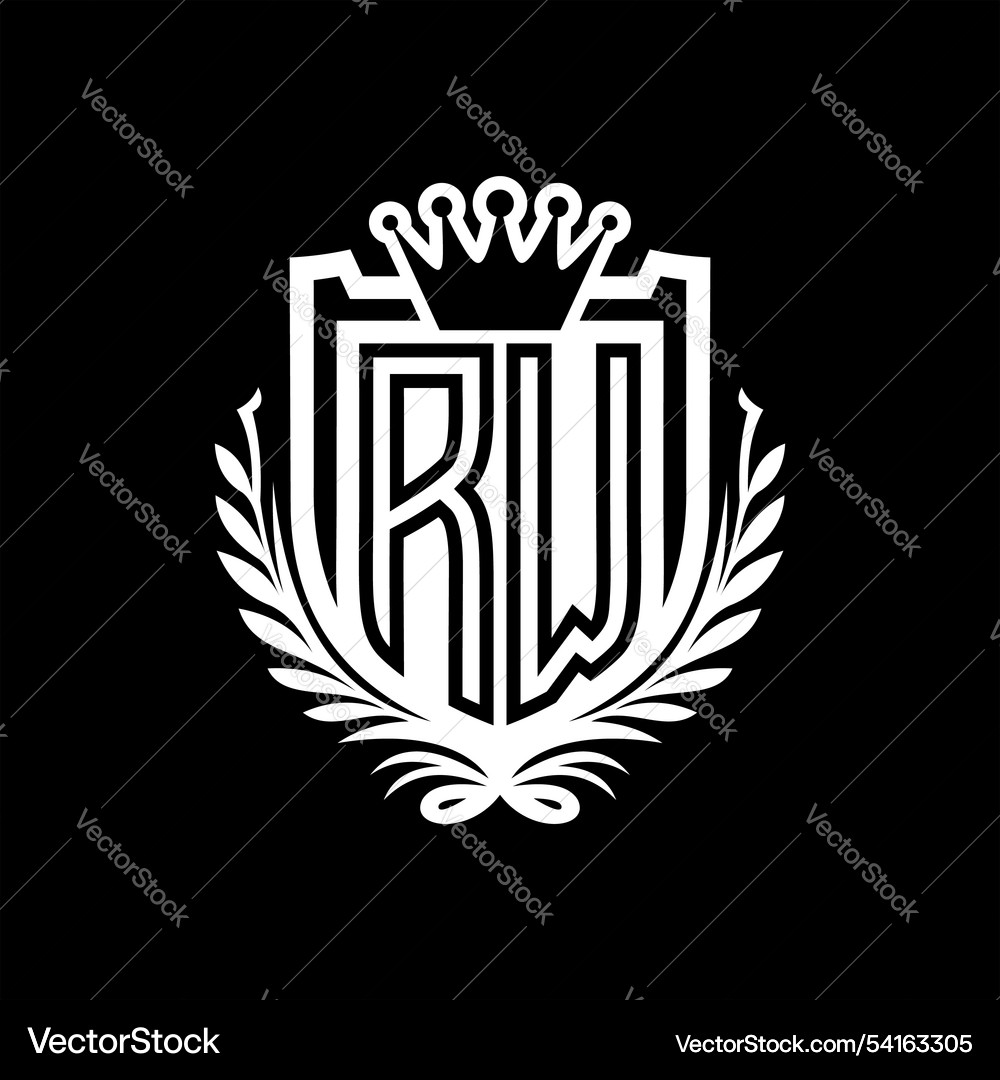 Rw letter logo heraldic shield shape with crown Vector Image