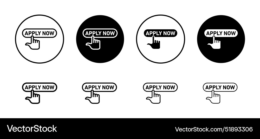 Apply now icon set collection outline Royalty Free Vector
