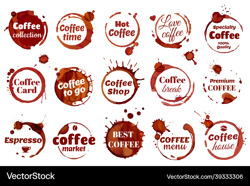 Coffee stain ring label shop cafe logo Royalty Free Vector