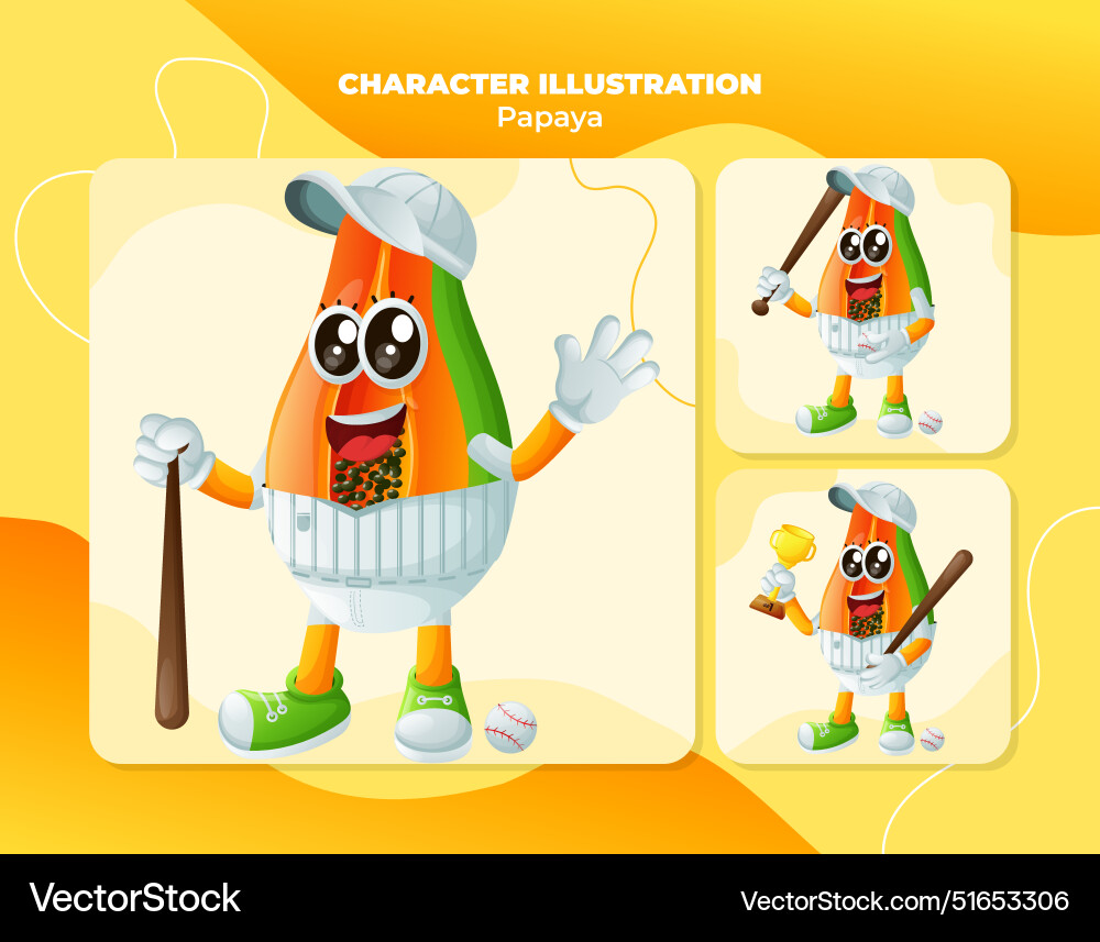 Cute papaya characters playing baseball Royalty Free Vector
