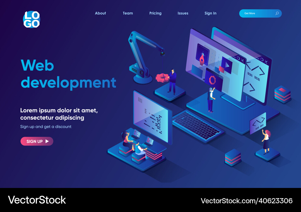 Web development concept isometric landing page Vector Image