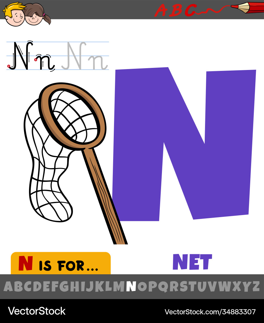 Buchstaben n aus Alphabet mit Cartoonnetzobjekt Vektorbild