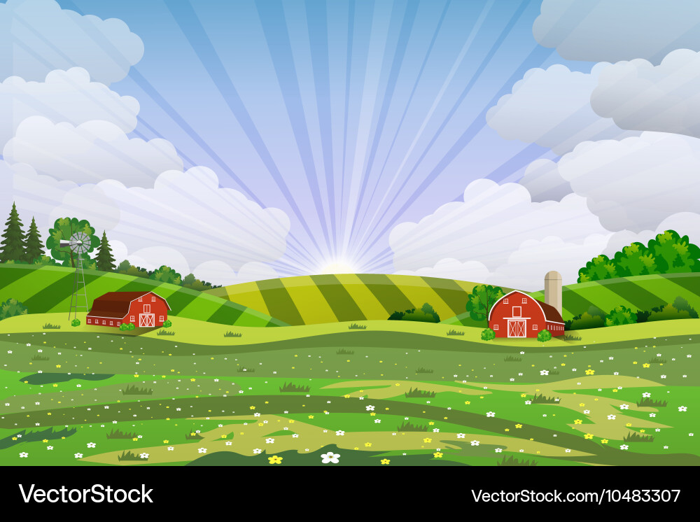 Cartoon farm green seeding field Royalty Free Vector Image