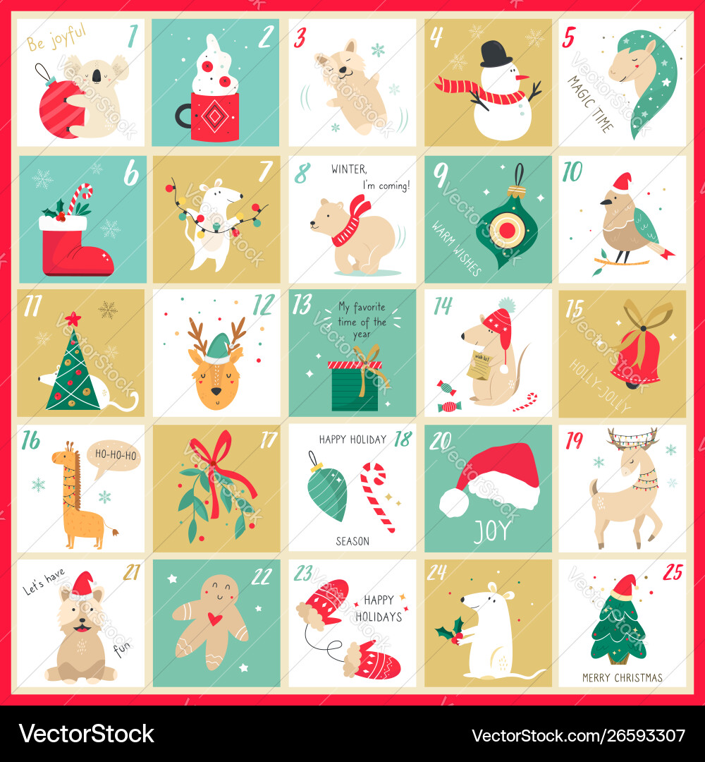Festive Winter Animal Calendar Royalty Free Vector Image